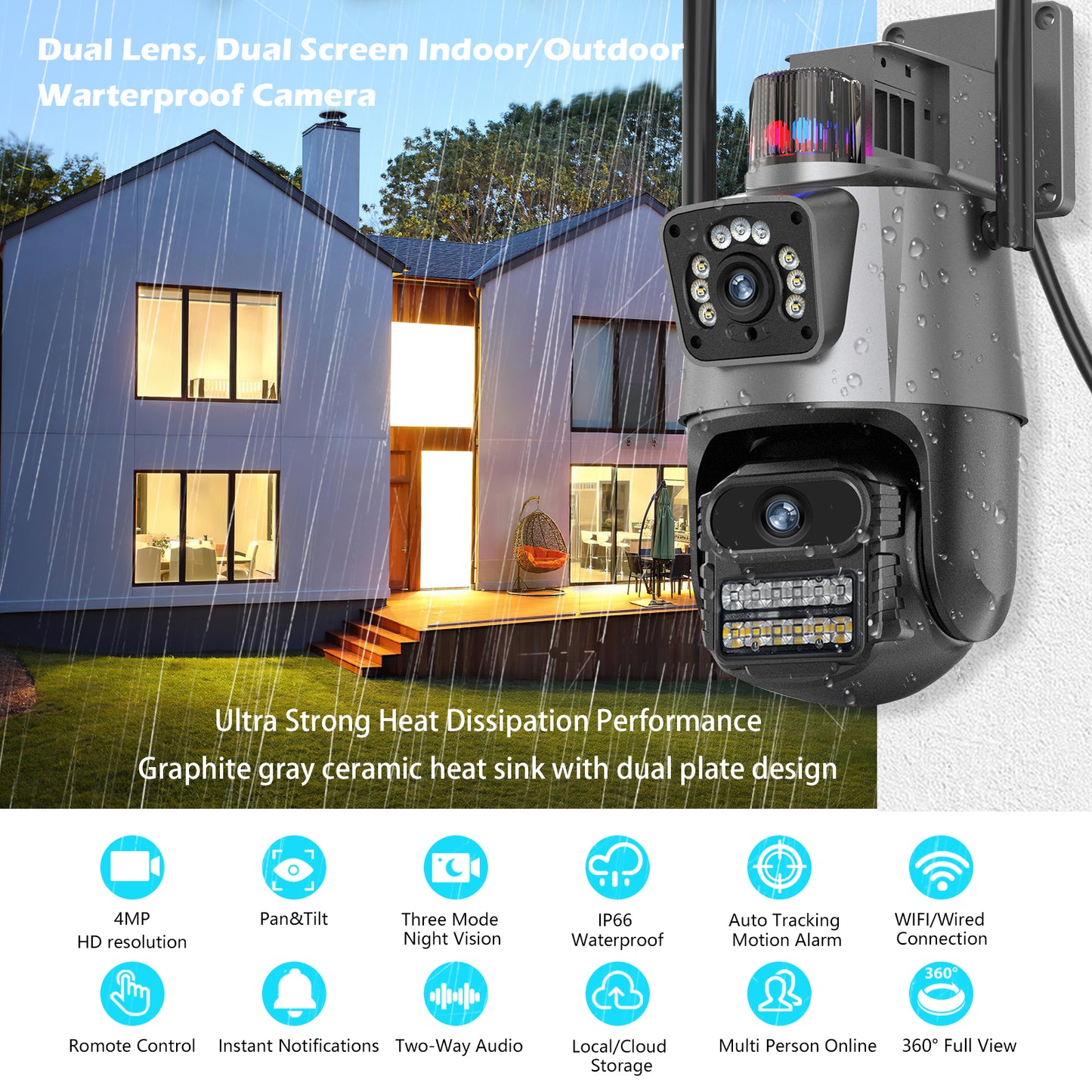 4K Dual Lens Security Camera Outdoor, Wired PTZ Outdoor Cameras for Ho ...