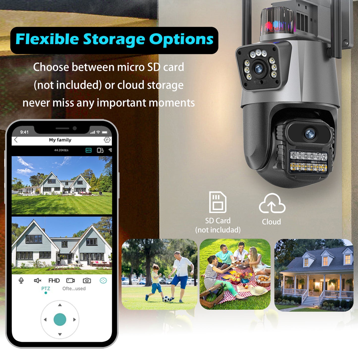 4K Dual Lens Security Camera Outdoor, Wired PTZ Outdoor Cameras for Ho ...