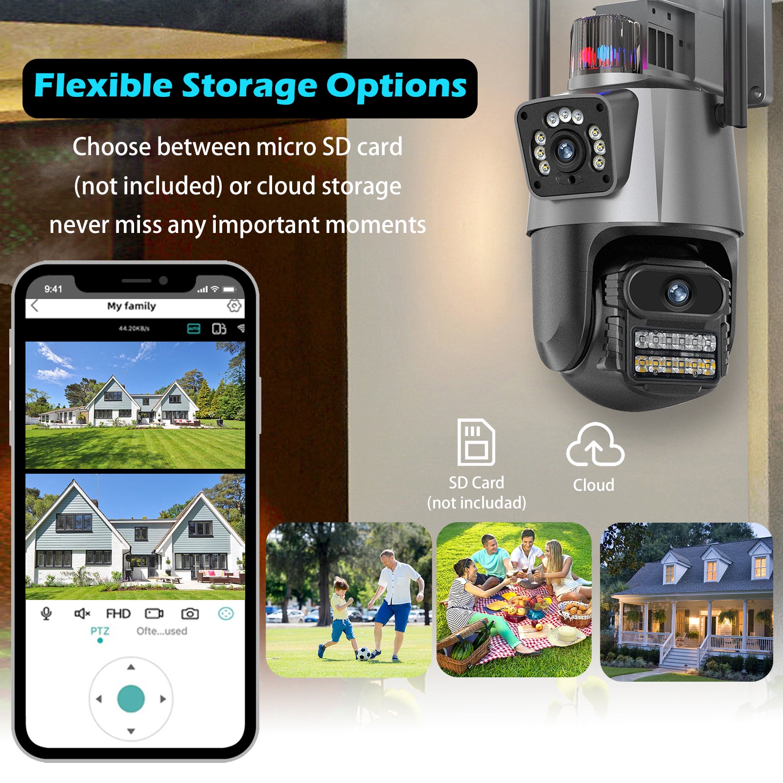 4K Dual Lens Security Camera Outdoor, Wired PTZ Outdoor Cameras for Ho ...